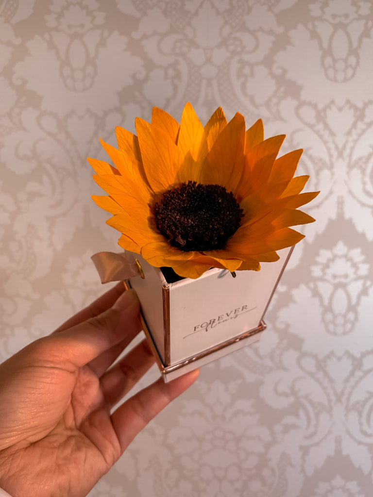 Everlasting Sunflower Mini White | luxury bespoke rose gift boxes