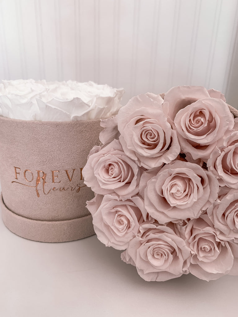 Suede Rose Box Baby Peach | luxury bespoke rose gift boxes
